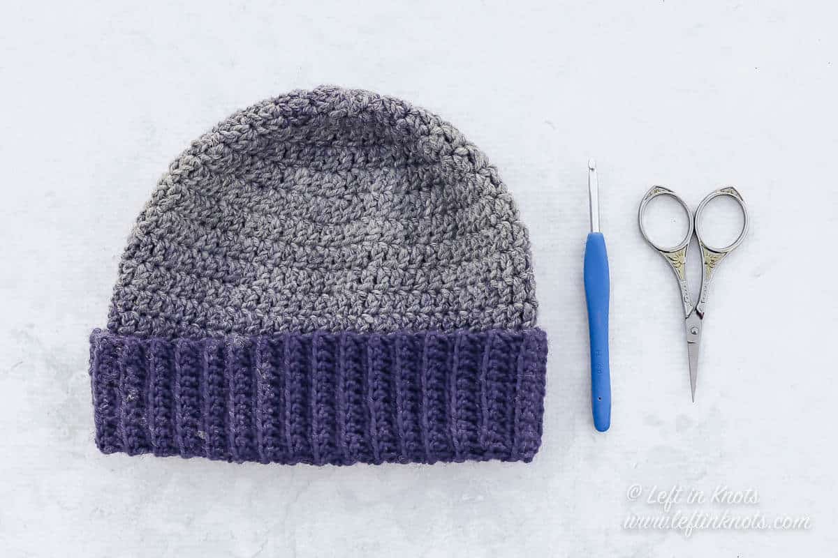 Crochet Folded Cuff Beanie - Free Pattern - Left in Knots
